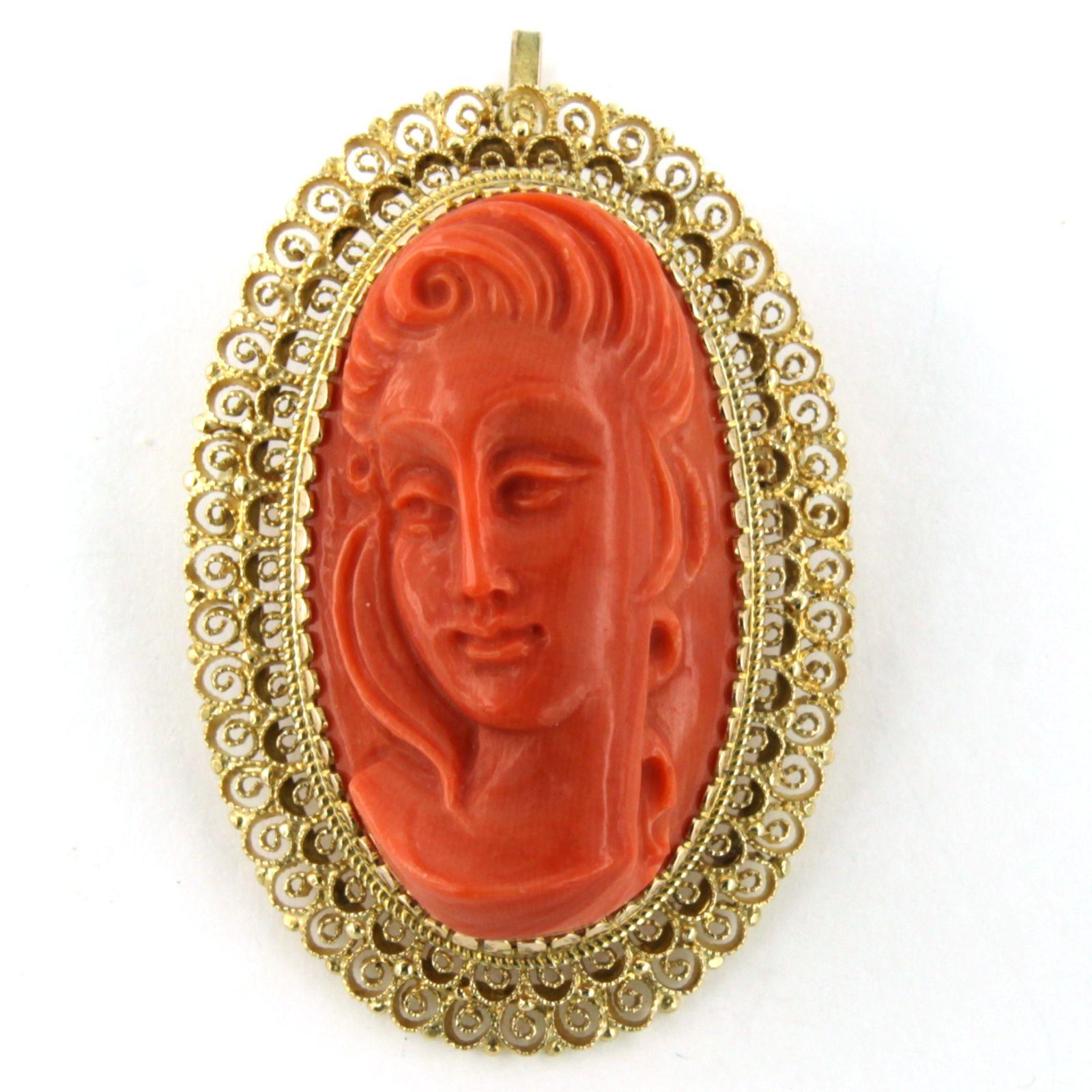 Victorian brooch with Corallium Rubrum in a shape of a womens head 14k ...
