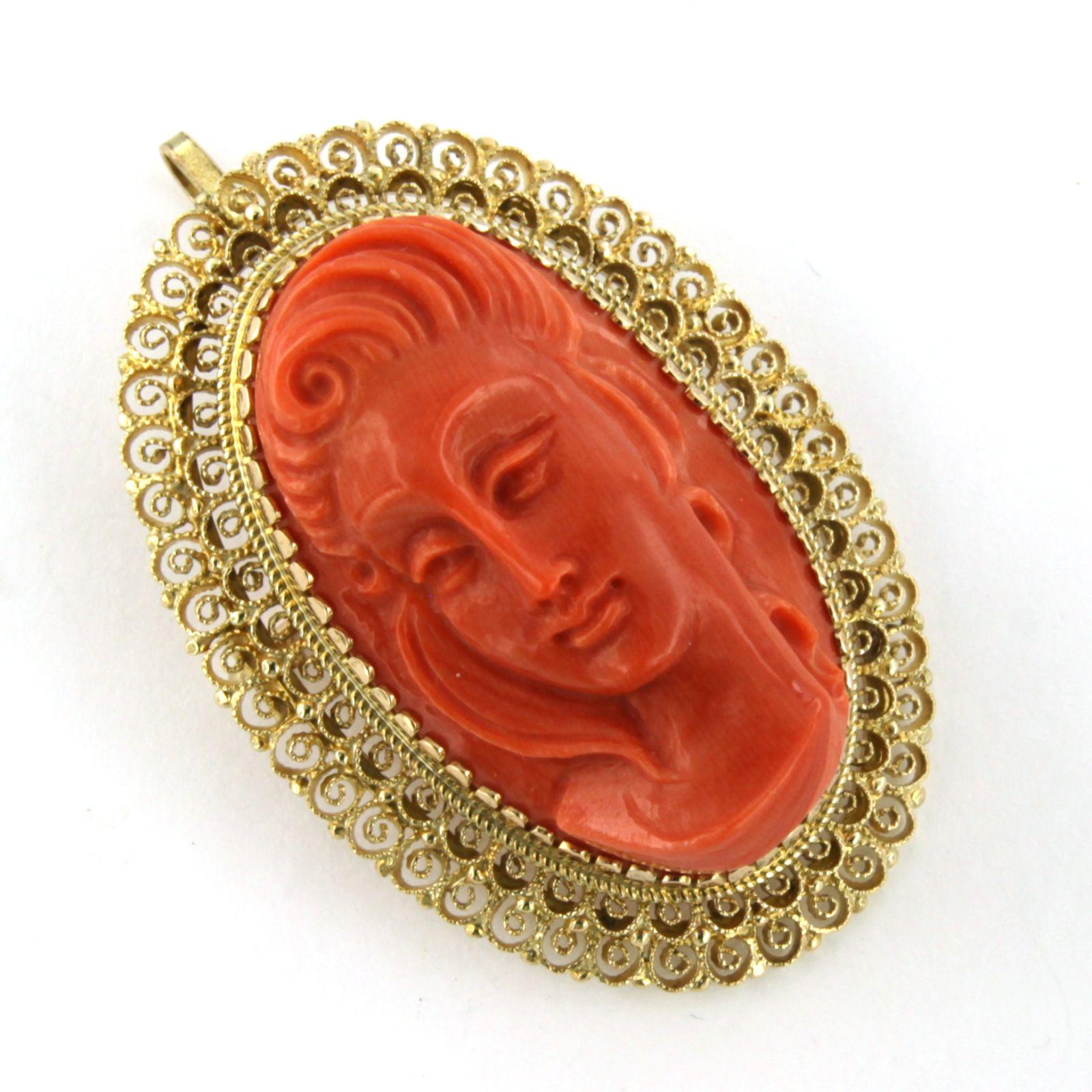 Victorian brooch with Corallium Rubrum in a shape of a womens head 14k ...