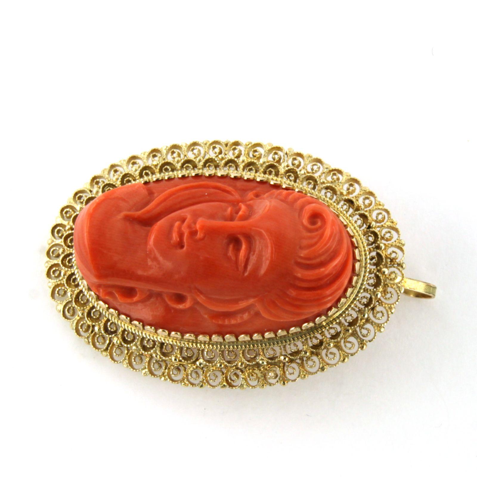 Victorian brooch with Corallium Rubrum in a shape of a womens head 14k ...