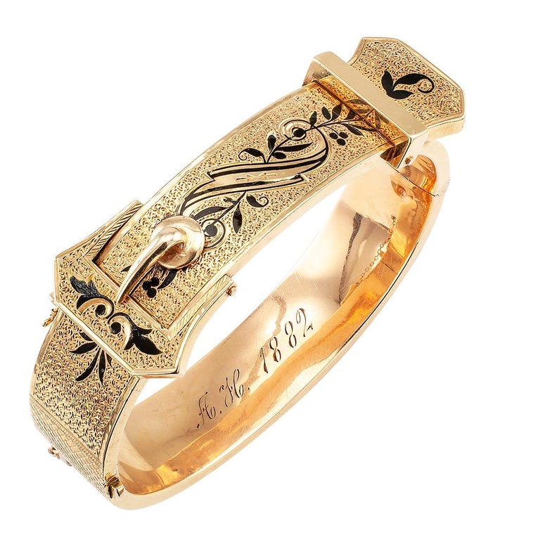 Victorian Buckle Bangle Enamel Gold Bracelet at 1stDibs