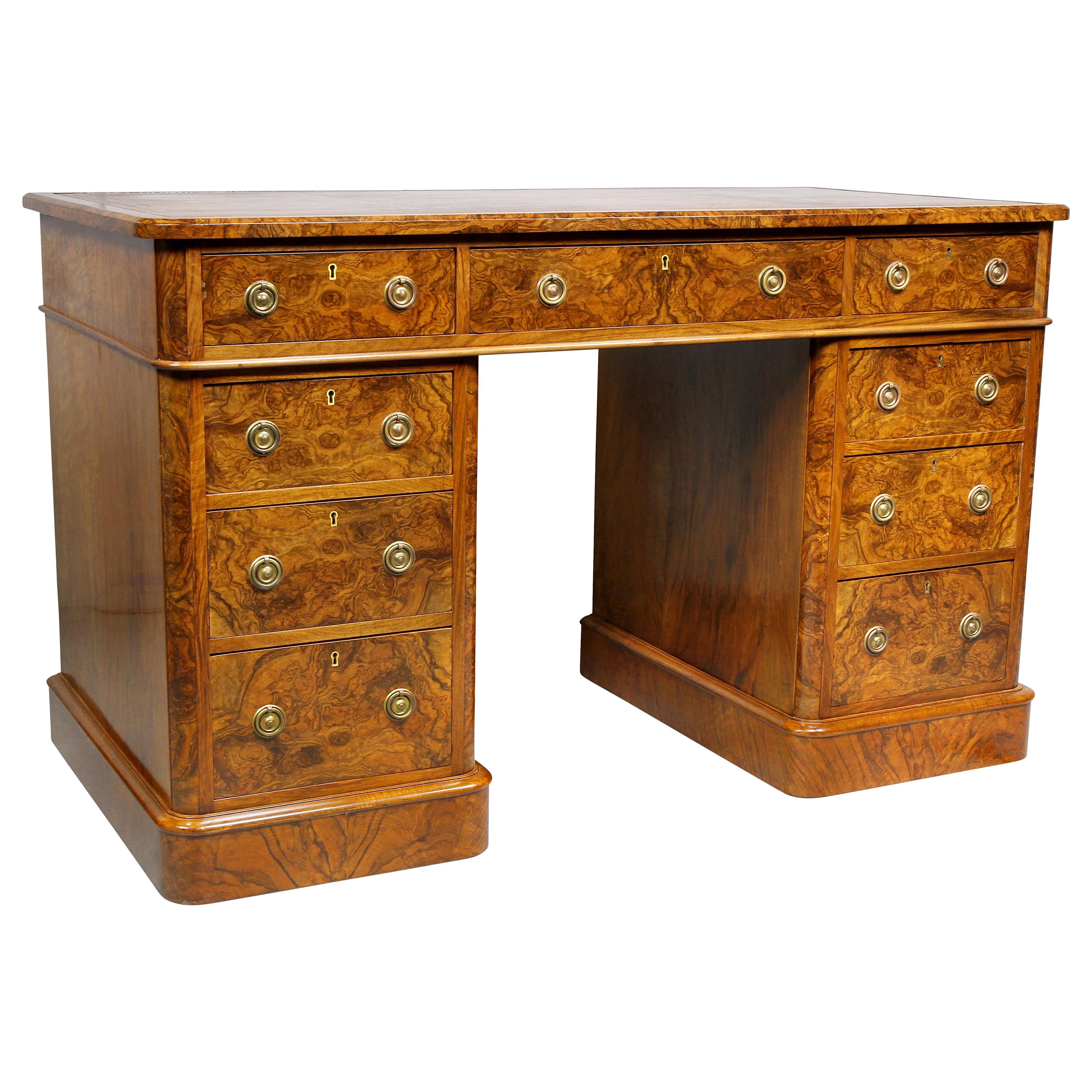 Victorian Burl Walnut Pedestal Desk by Maple and Co at 1stDibs | burl ...