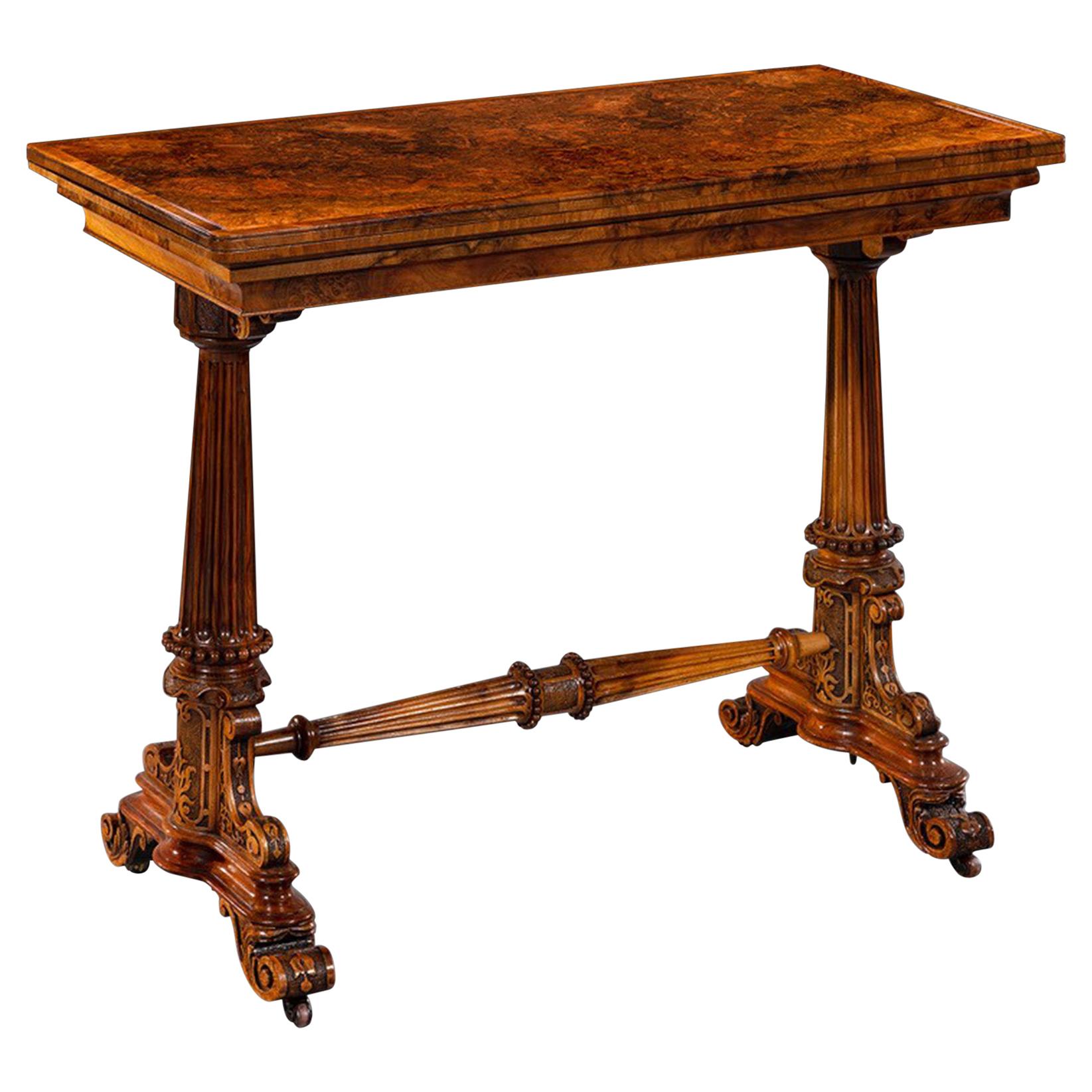 Victorian Burr Walnut Fold Over Card Table at 1stDibs