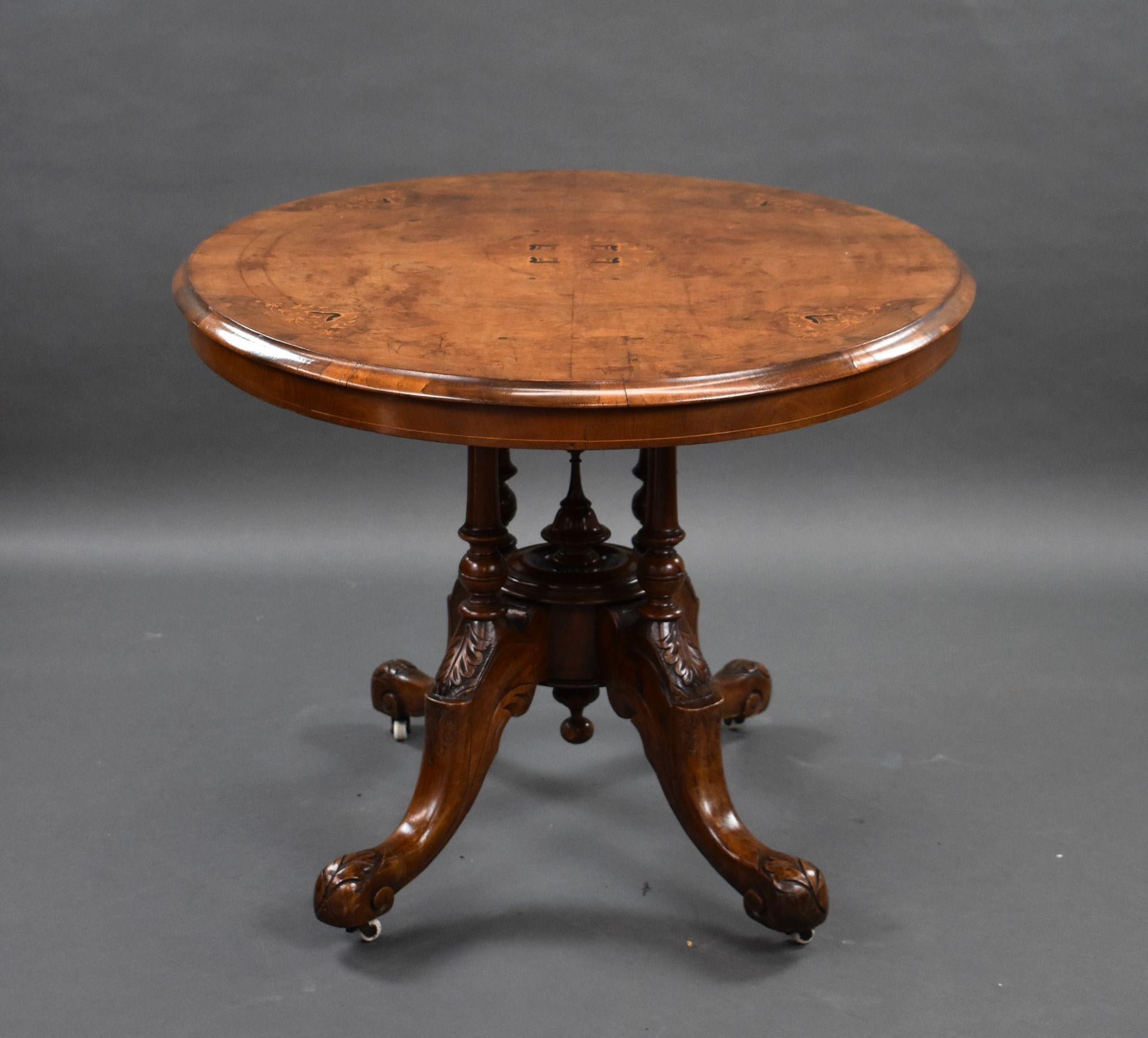 Victorian Burr Walnut Inlaid Oval Loo Table For Sale at 1stDibs