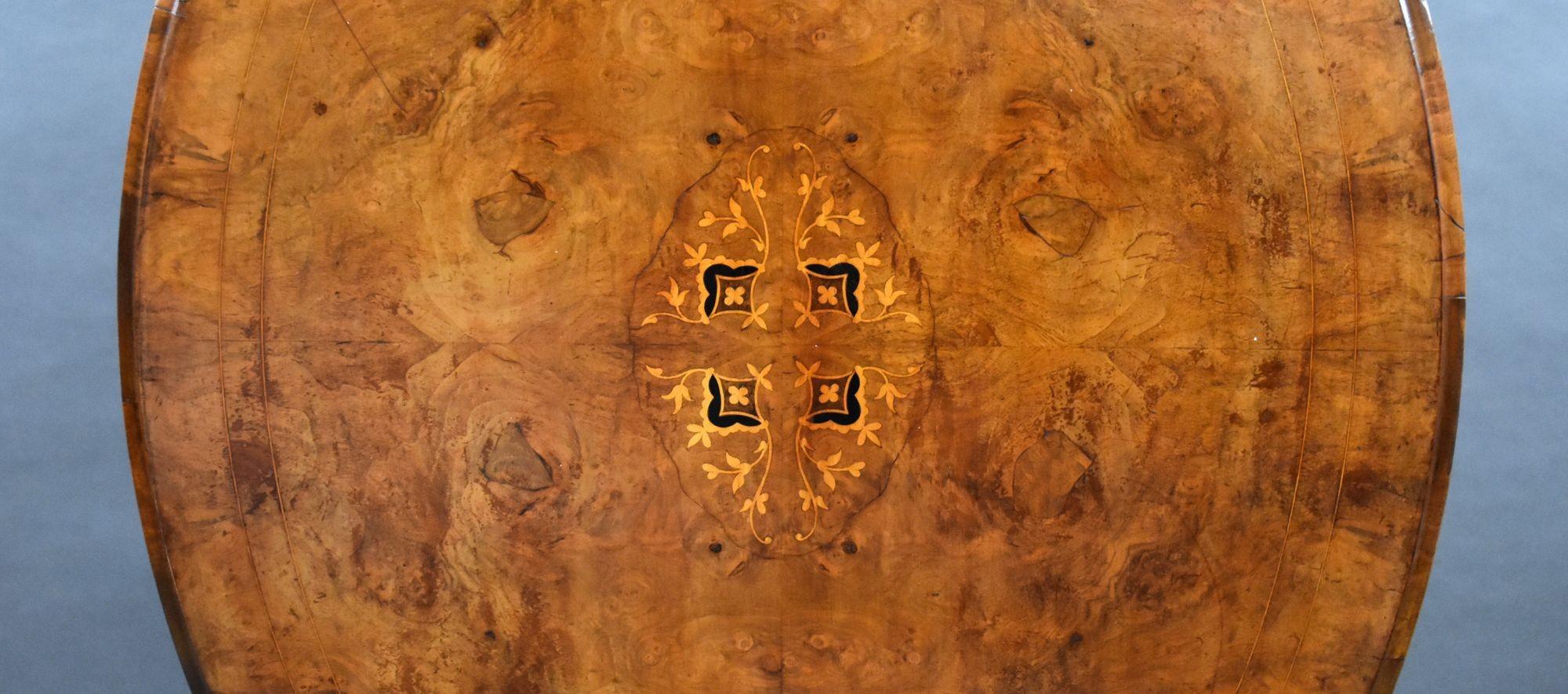 Victorian Burr Walnut Inlaid Oval Loo Table For Sale at 1stDibs