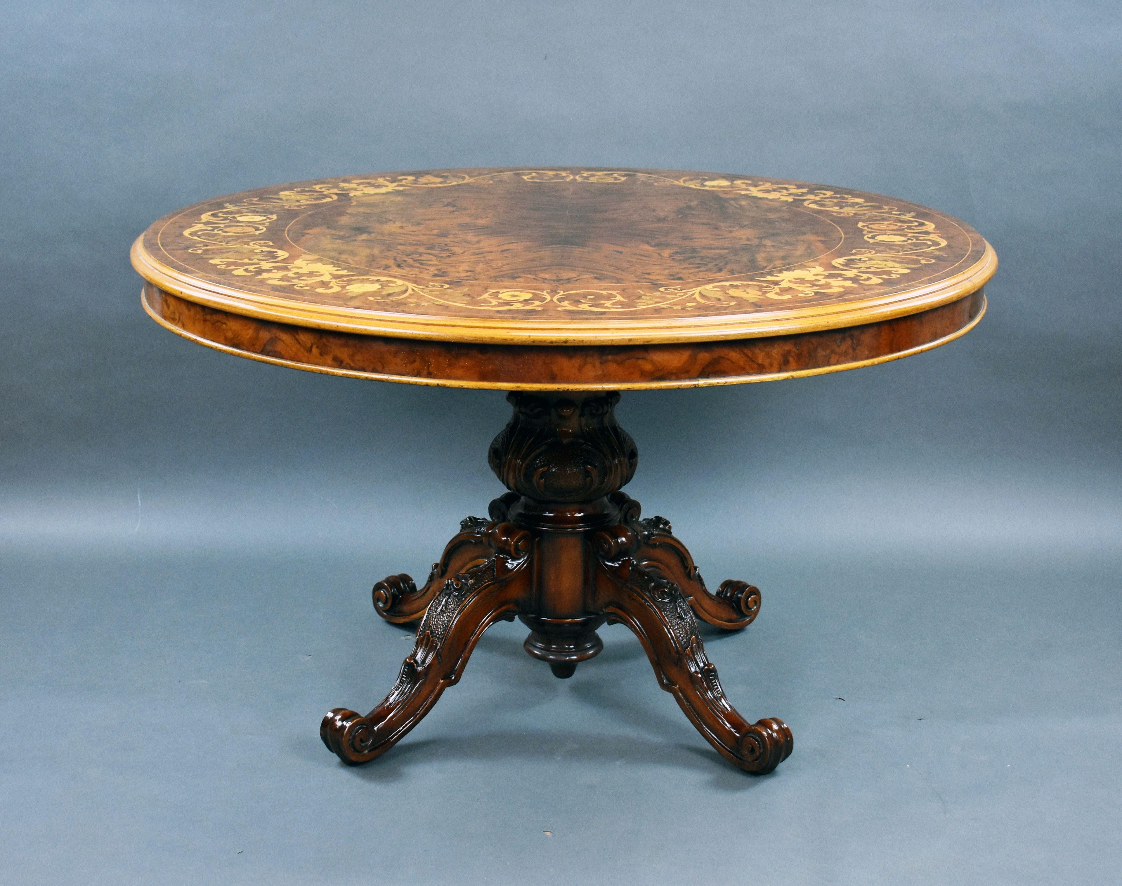Victorian Burr Walnut and Marquetry Round Breakfast Table For Sale at ...