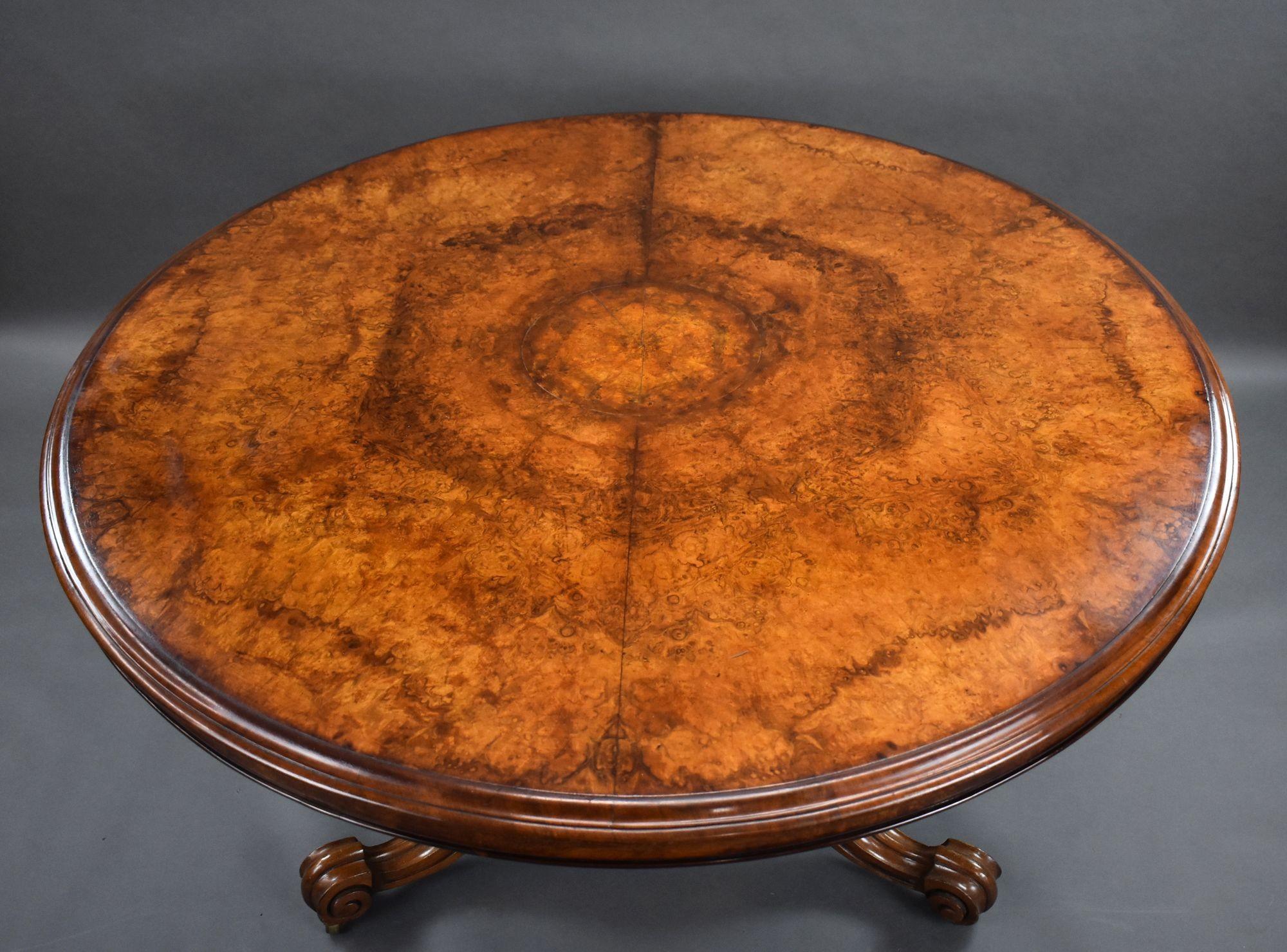 Victorian Burr Walnut Round Breakfast Table For Sale at 1stDibs