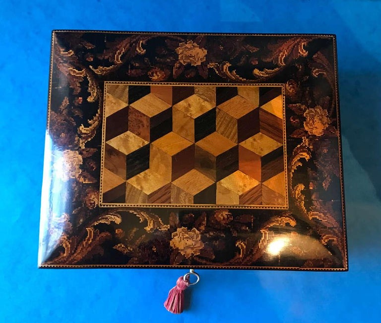 Victorian circa 1860 Burr Maple Tunbridge Ware, Tumbling Block Box For ...