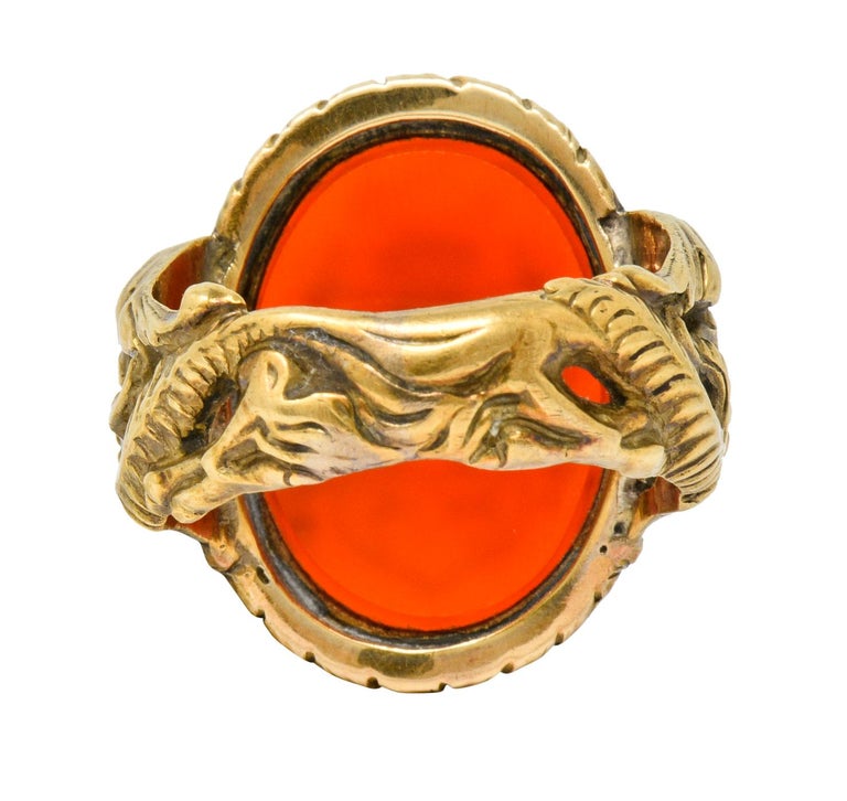 Victorian Carnelian Intaglio 14 Karat Gold Heraldry Men's Dragon Signet ...