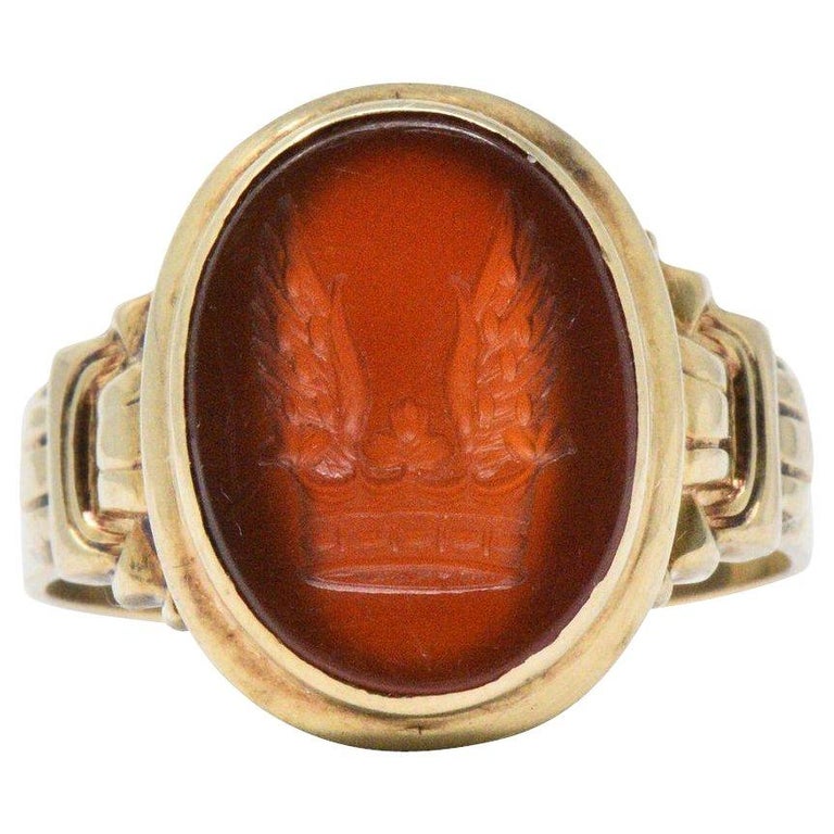 Victorian Carnelian Intaglio 14 Karat Gold Signet Unisex Men's Ring at ...