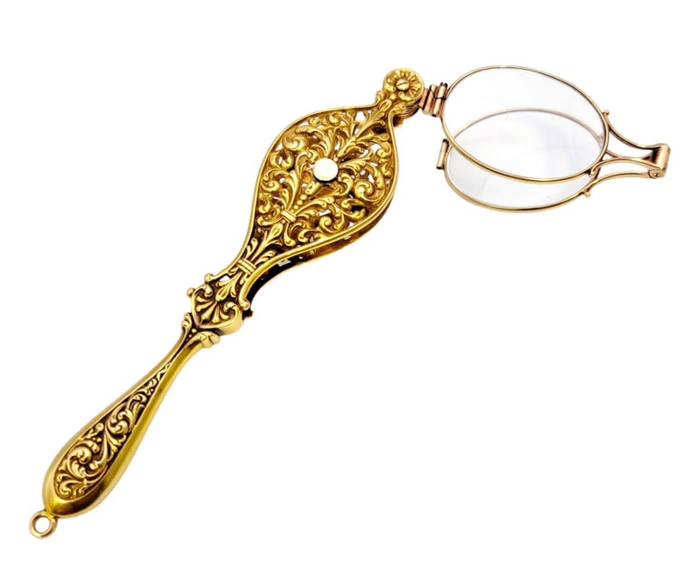 Victorian Carved 14 Karat Yellow Gold Lorgnette with Folding Reading ...