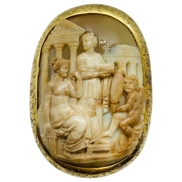 Victorian Carved Agate Cameo in 18 Karat Gold Roman Architecture Three ...