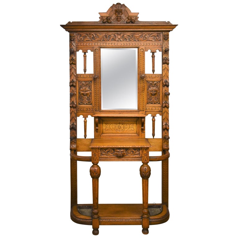 Victorian Carved Golden Oak Green Man Hallstand at 1stDibs