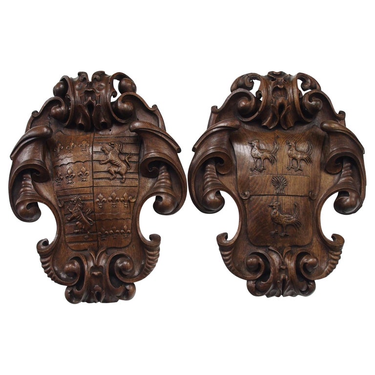 Victorian Carved Shield Plaques, circa 1860 at 1stDibs