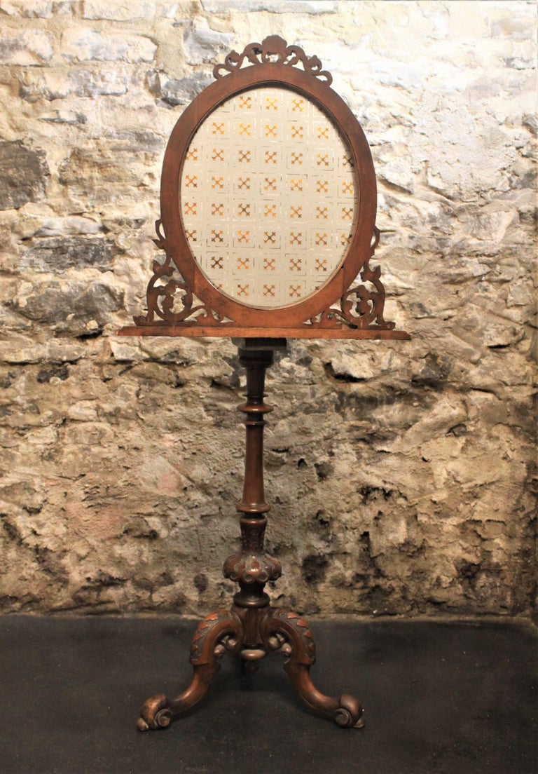 Victorian Carved Walnut Pedestal Demi-Lune Style Accent Table or Candle ...
