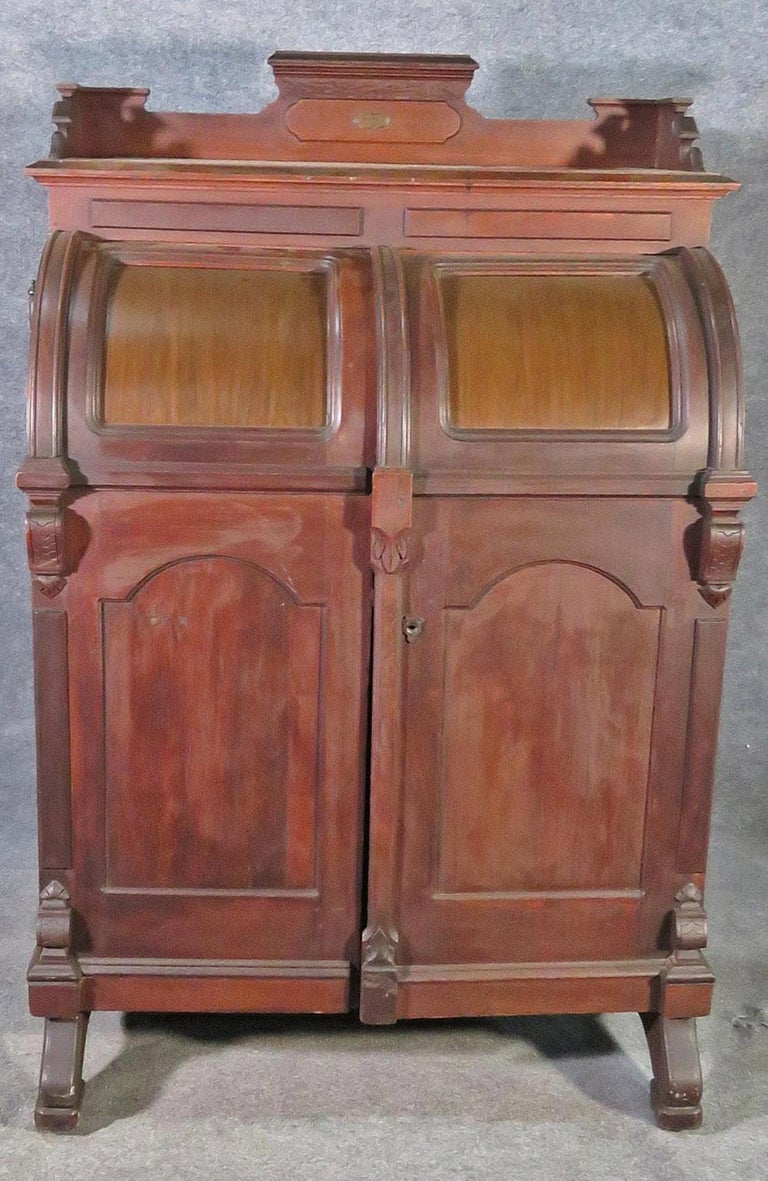 Victorian Carved Walnut Standard Grade Signed Wooton Secretary Desk at ...