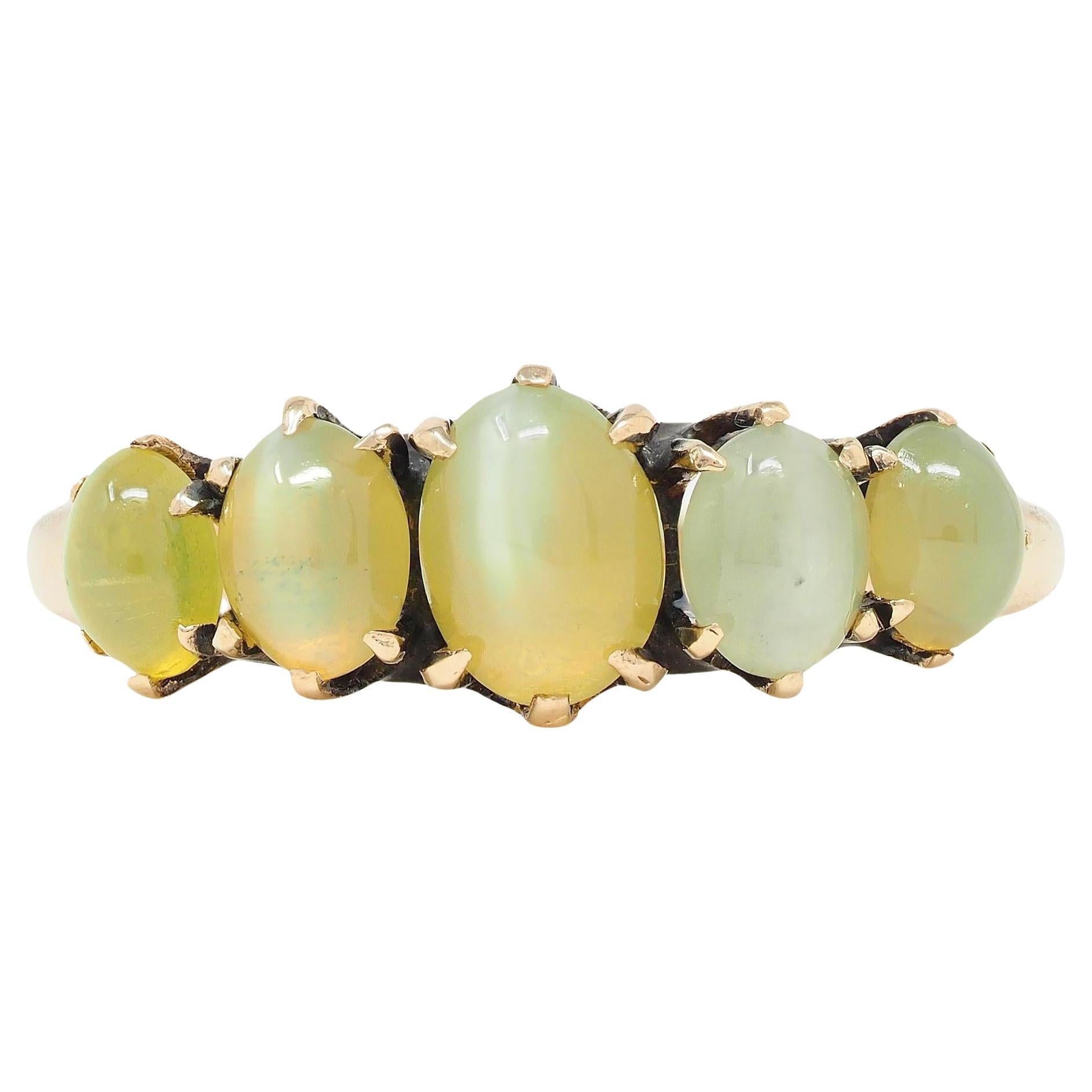 Victorian Cat's Eye Chrysoberyl 14 Karat Gold Five Stone Antique Band ...