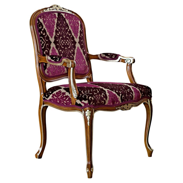 Victorian Chair with Armrests in Walnut Finish and Pink Upholstered ...