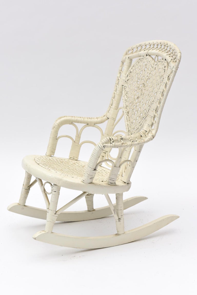 Victorian Child's Wicker Rocking Chair with Heart Shape Spider Woven ...