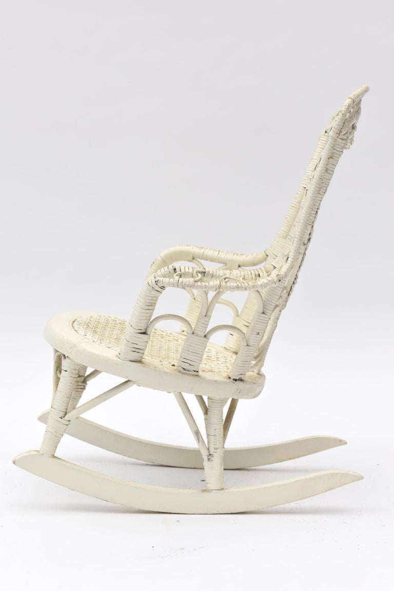 Victorian Child's Wicker Rocking Chair with Heart Shape Spider Woven ...