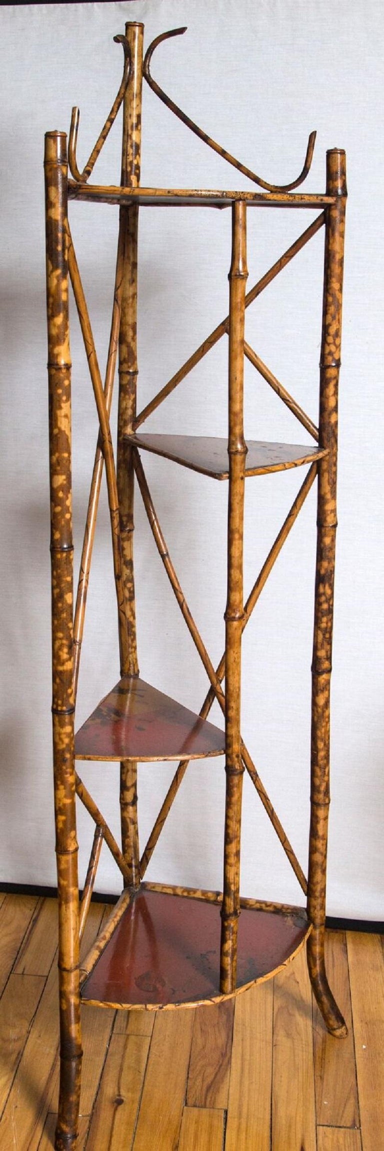 Victorian Chinoiserie Bamboo and Lacquer Corner Etagere at 1stDibs