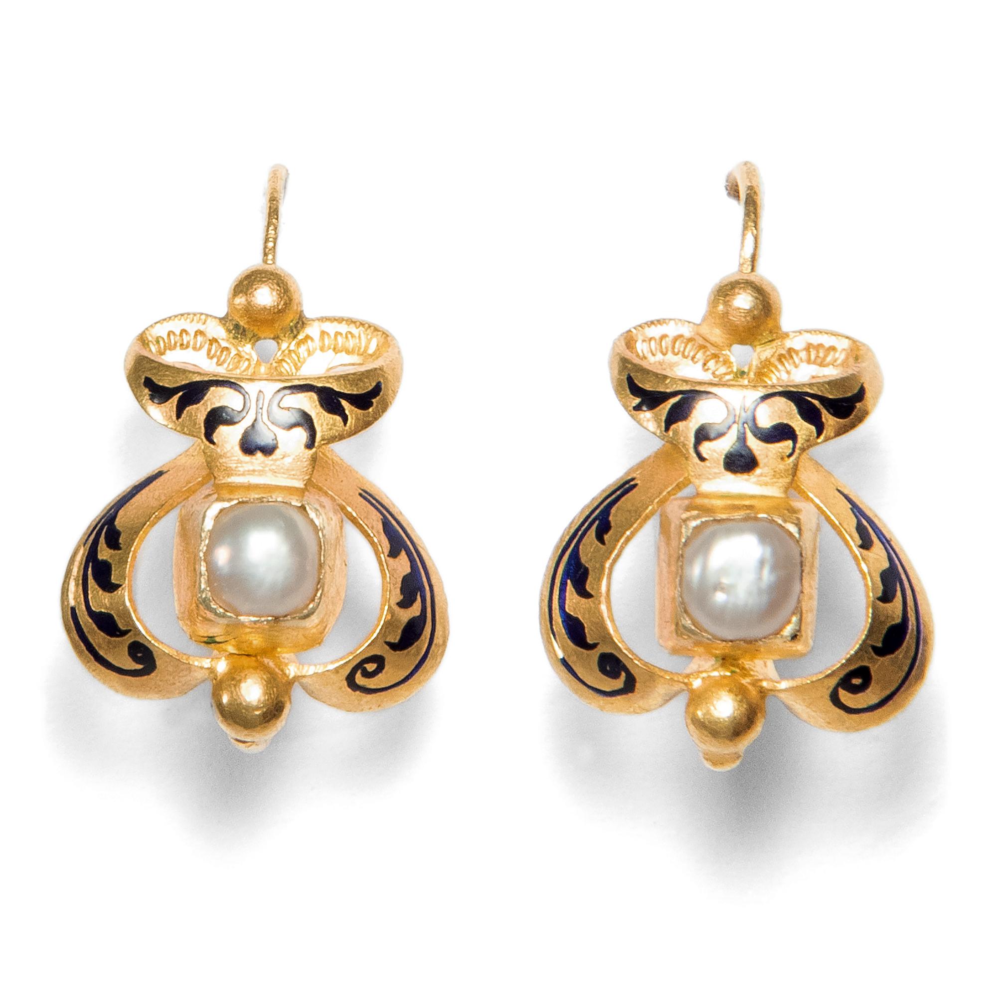 Victorian circa 1845, Parure Set of Ruby Pearl Gold Earrings Necklace ...