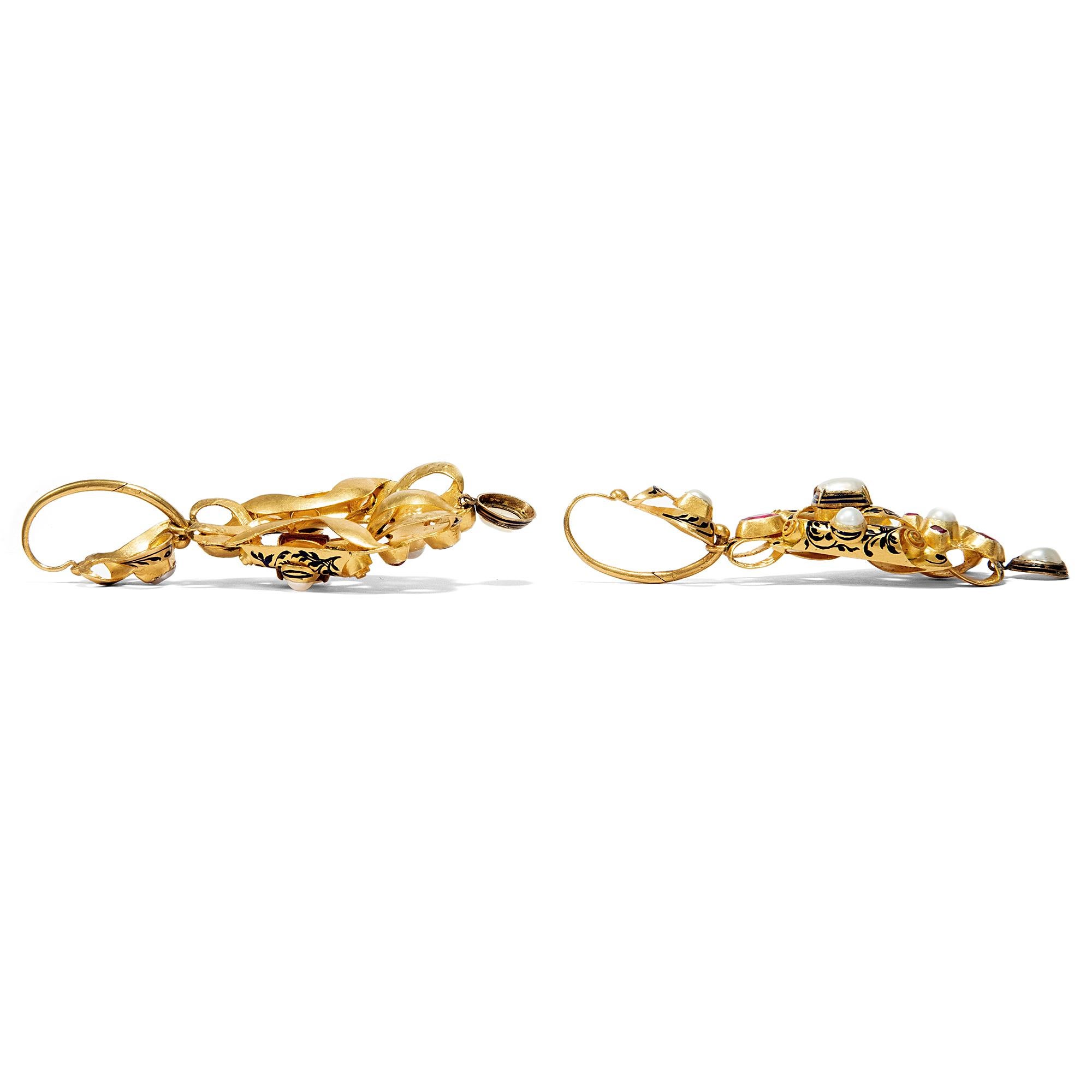 Victorian circa 1845, Parure Set of Ruby Pearl Gold Earrings Necklace ...