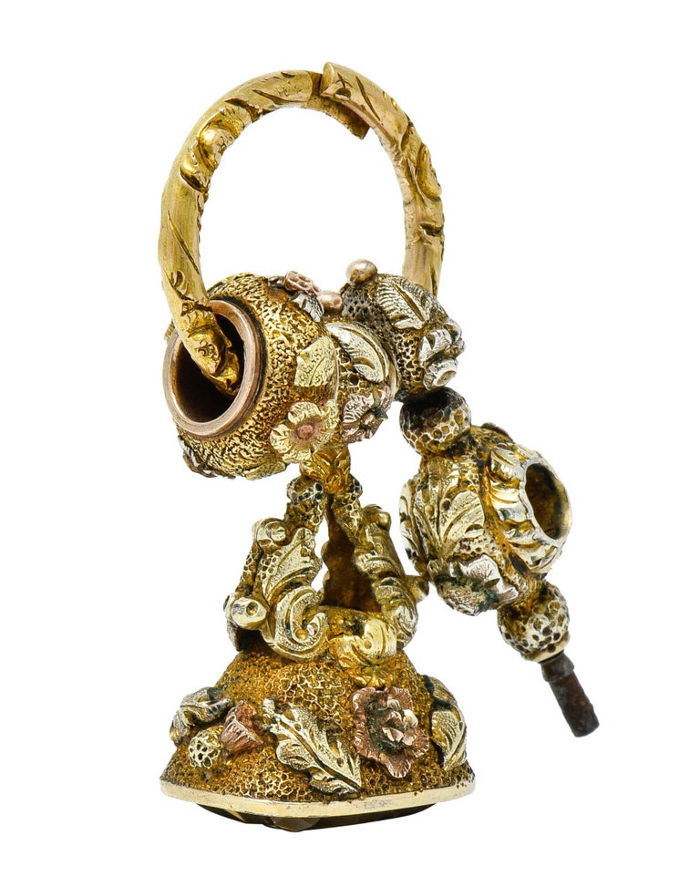 Victorian Citrine 14 Karat Tri-Colored Gold Watch Key Fob Pendant For ...