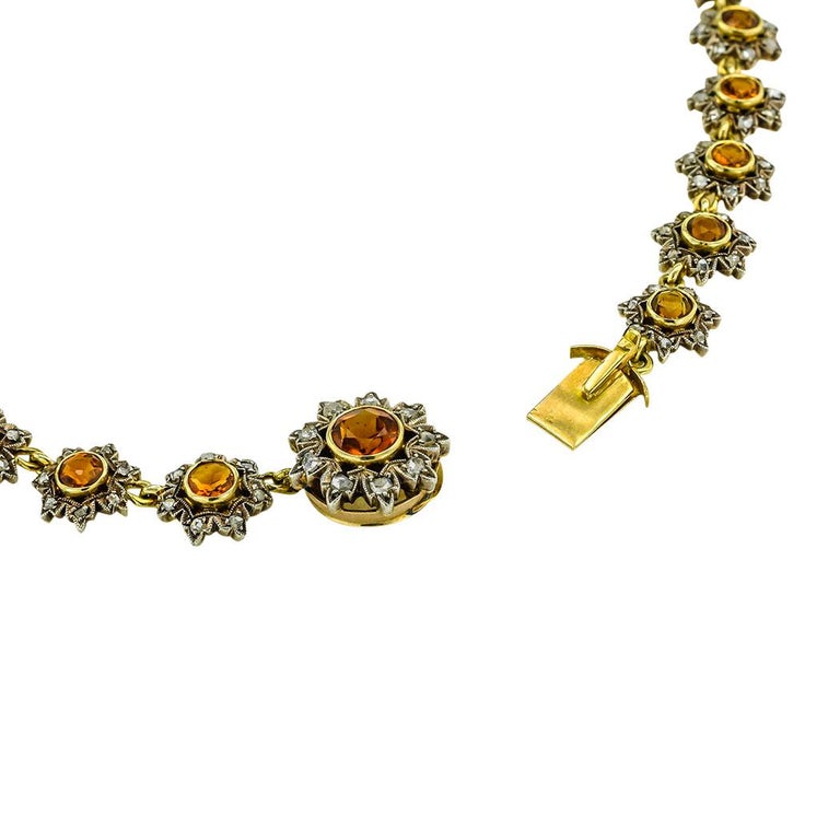 Victorian Citrine Rose Cut Diamond Earring Necklace Set For Sale at 1stDibs