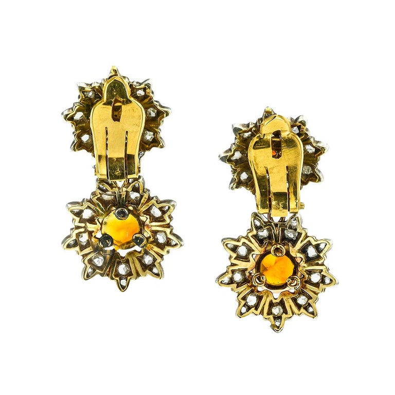 Victorian Citrine Rose Cut Diamond Earring Necklace Set For Sale at 1stDibs