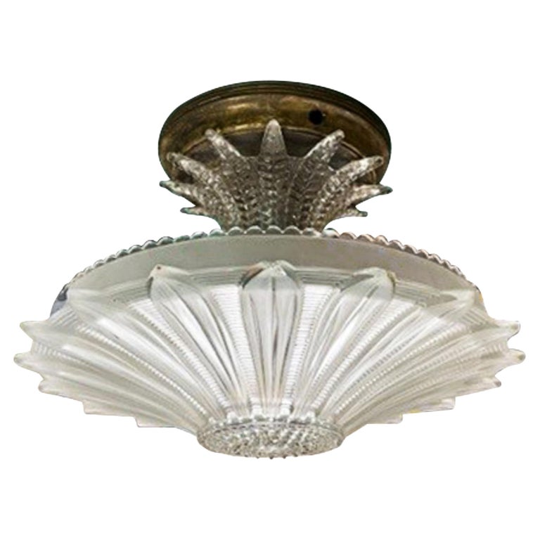 Victorian Clear Cast Glass Floral Semi Flush Mount Light For Sale at ...