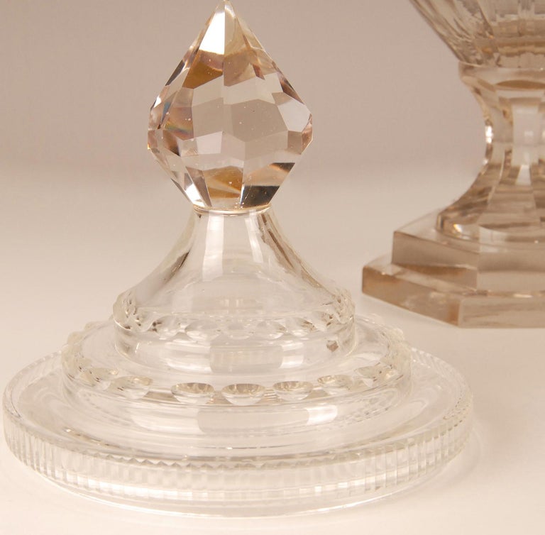 Victorian Tall Clear Glass Covered Urns Cut Crystal Neoclassical Vases ...