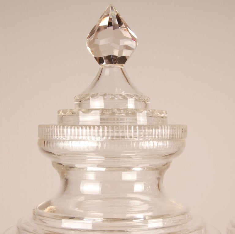 Victorian Tall Clear Glass Covered Urns Cut Crystal Neoclassical Vases ...