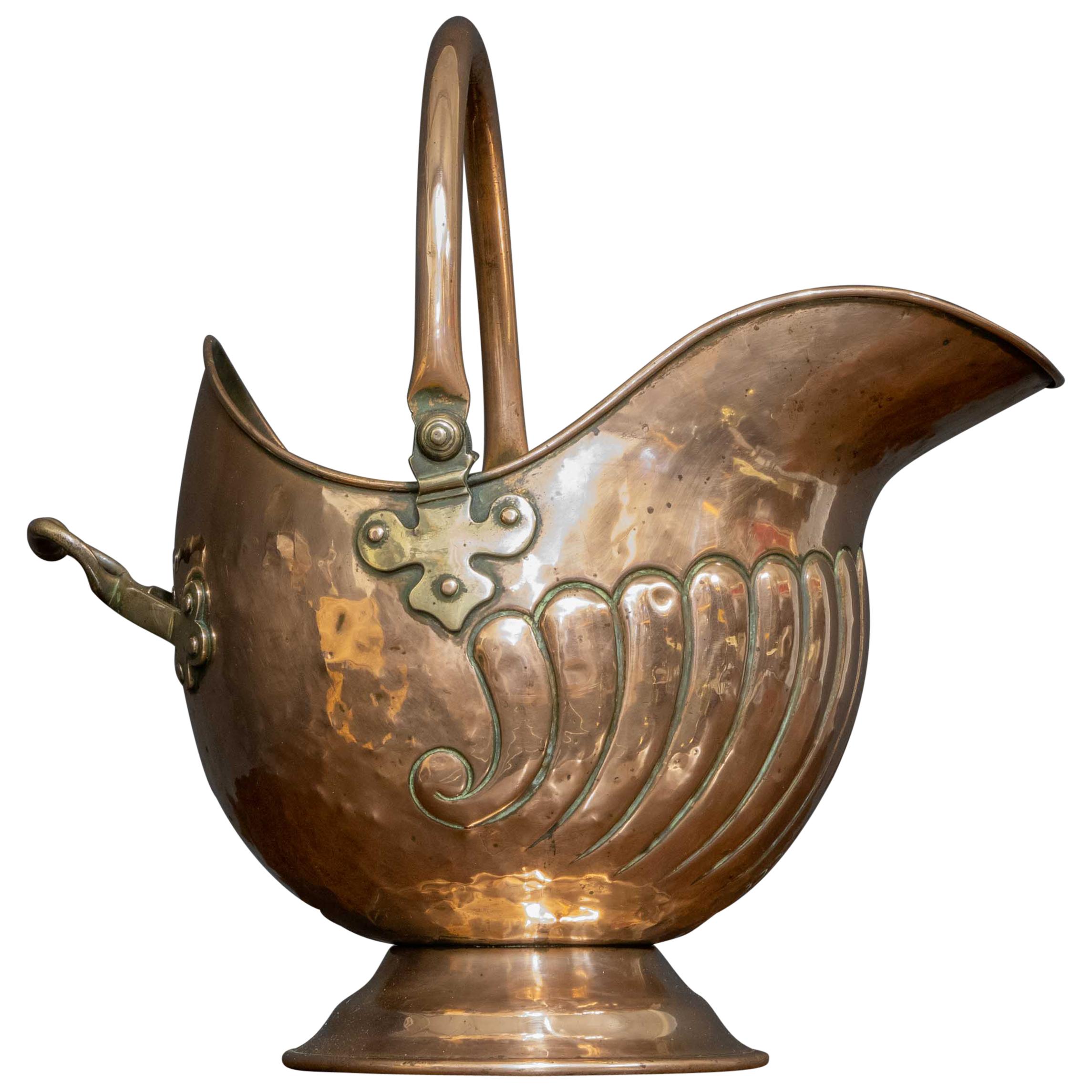 Victorian Riveted Copper Brass Coal Bucket with Handled Helmet, 19th ...