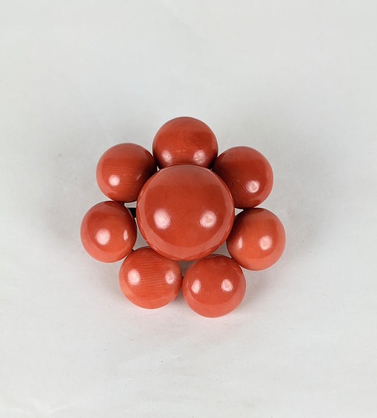 Victorian Coral Button Brooch For Sale at 1stDibs