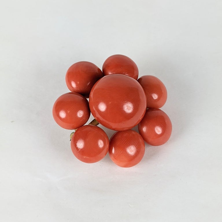 Victorian Coral Button Brooch For Sale at 1stDibs