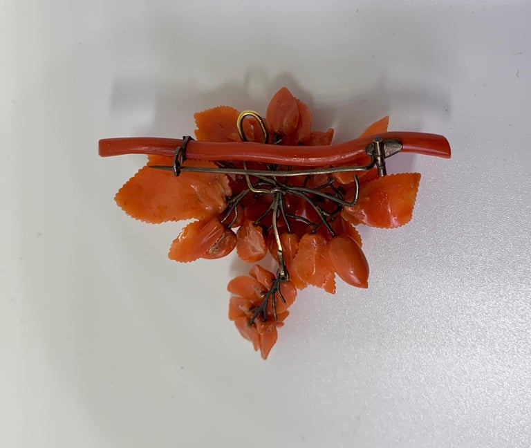 Victorian Coral Flower Pendant Brooch Hand Carved Circa 1880 Gold Rare ...