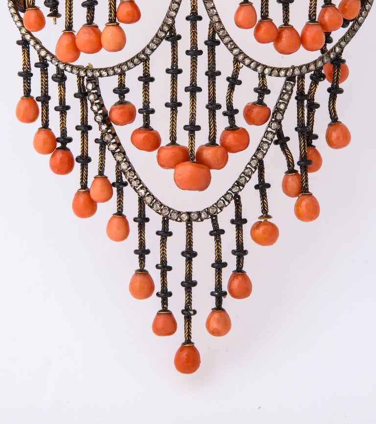 Victorian Coral Stomacher Brooch with Fitted Box For Sale at 1stDibs