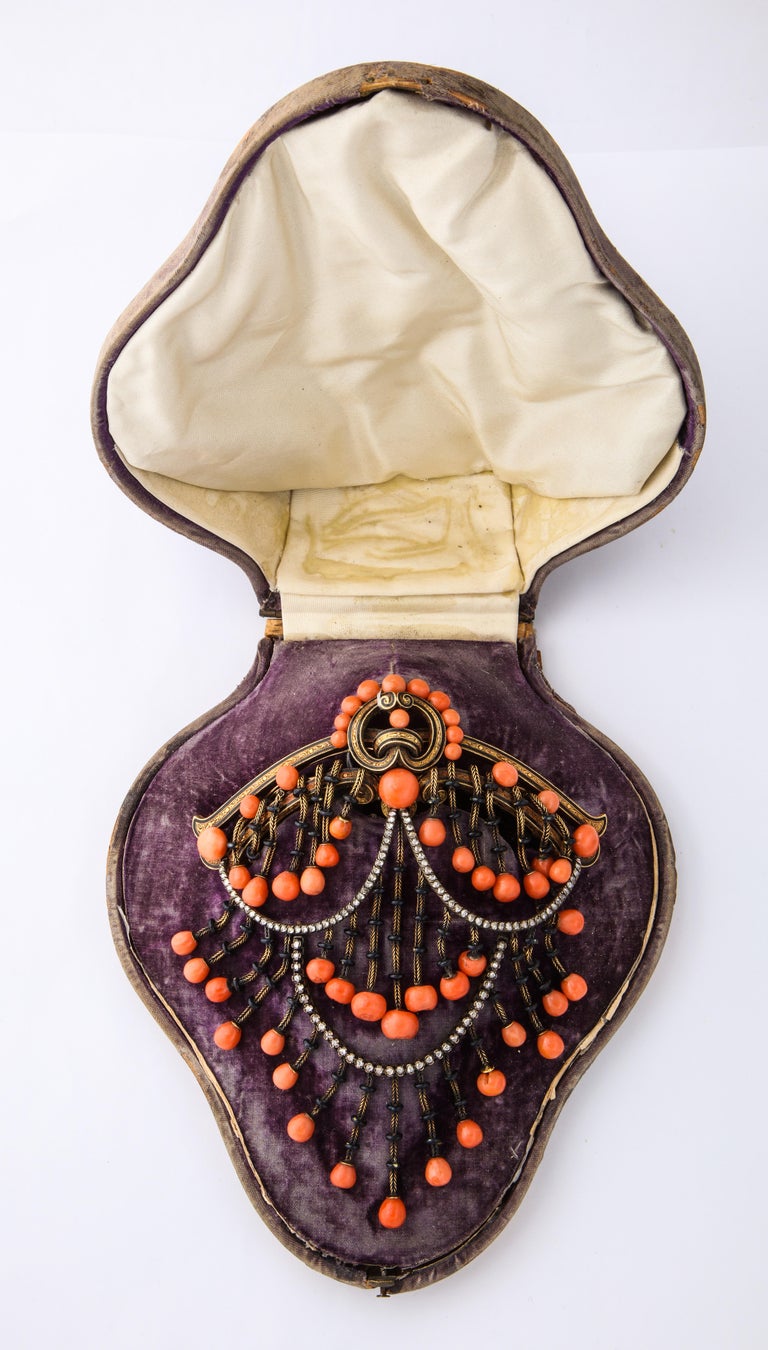 Victorian Coral Stomacher Brooch with Fitted Box For Sale at 1stDibs