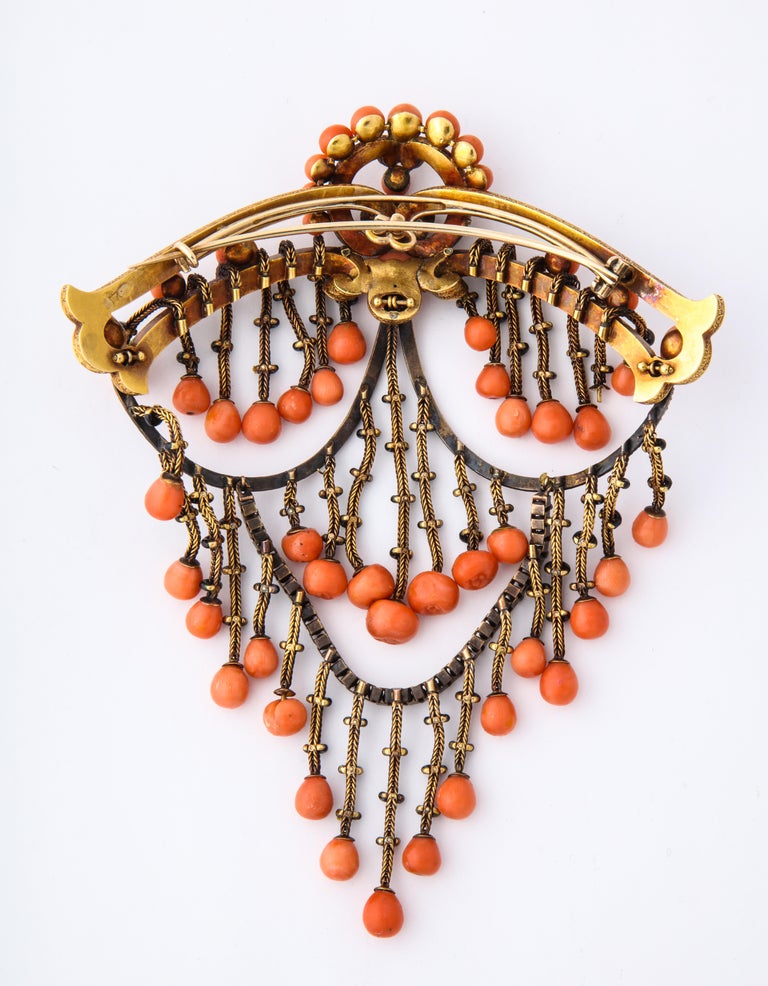 Victorian Coral Stomacher Brooch with Fitted Box For Sale at 1stDibs