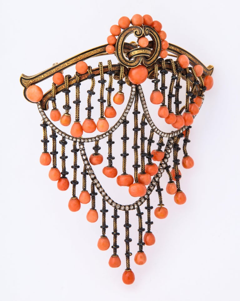 Victorian Coral Stomacher Brooch with Fitted Box For Sale at 1stDibs