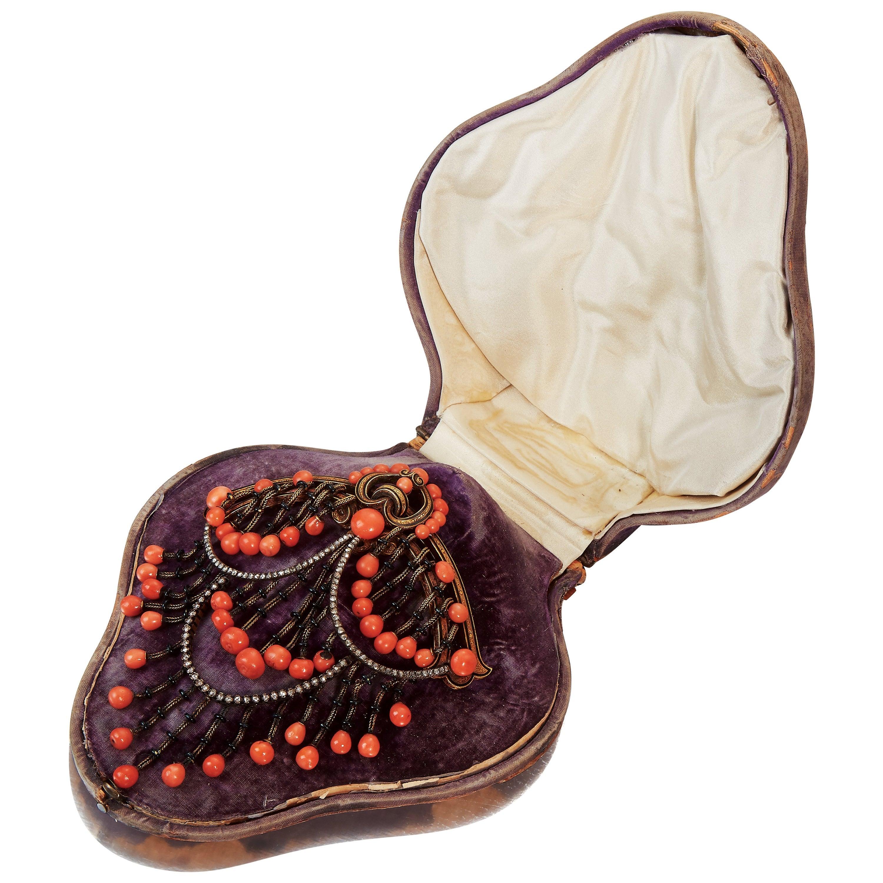 Victorian Coral Stomacher Brooch with Fitted Box For Sale at 1stDibs