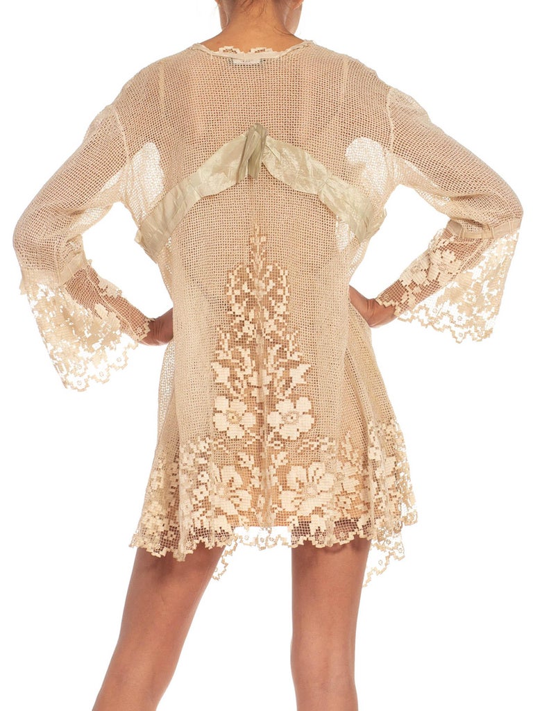 Victorian Cream Silk Blend Hand Made Woven Lace Jacket With Bows For ...