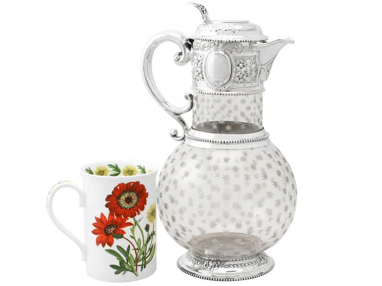 Victorian Cut Glass And Sterling Silver Mounted Claret Jug For Sale At