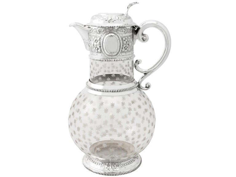 Victorian Cut Glass And Sterling Silver Mounted Claret Jug For Sale At