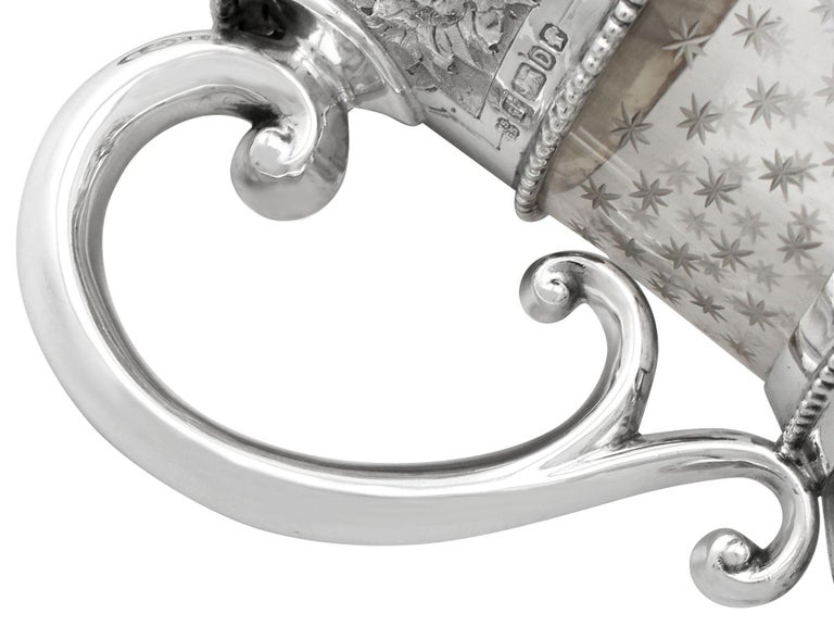 Victorian Cut Glass And Sterling Silver Mounted Claret Jug For Sale At