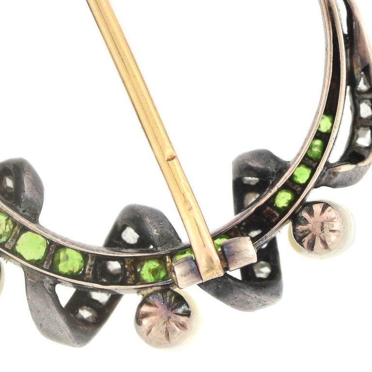 Victorian Demantoid Garnet, Diamond and Pearl Crescent Moon Pin For ...