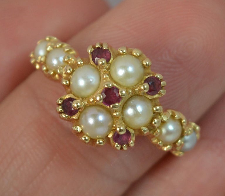 Victorian Design 14 Carat Gold Pearl and Ruby Cluster Ring at 1stDibs