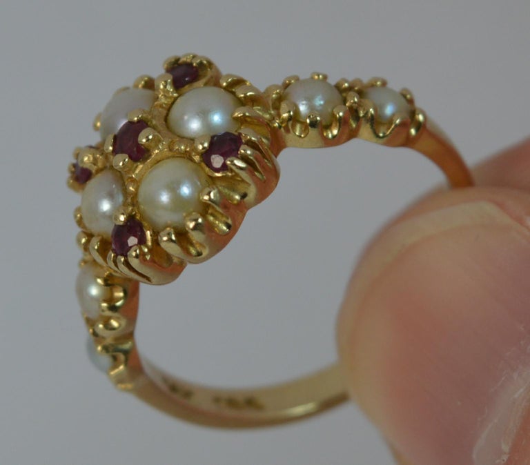 Victorian Design 14 Carat Gold Pearl and Ruby Cluster Ring at 1stDibs