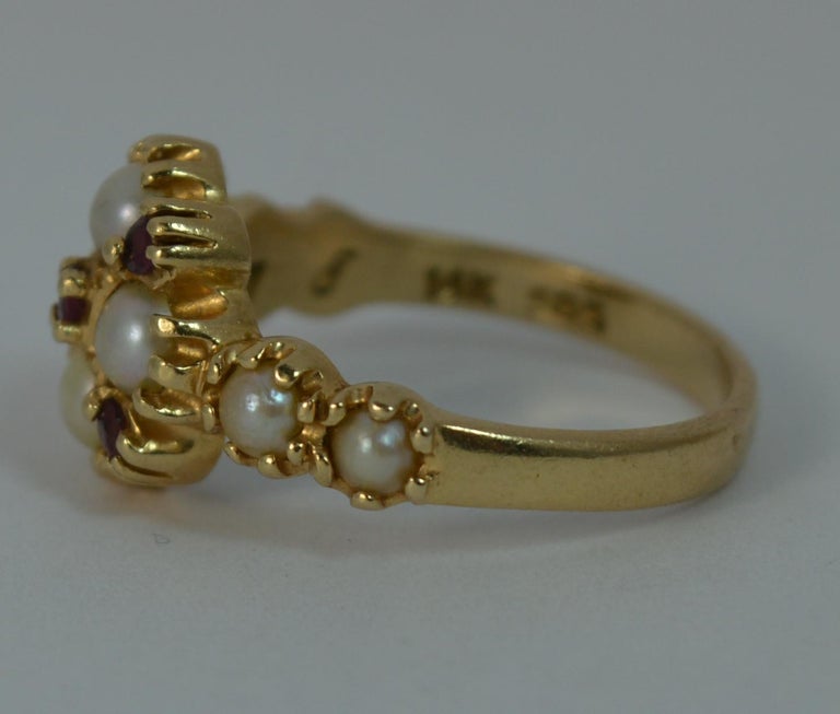 Victorian Design 14 Carat Gold Pearl and Ruby Cluster Ring at 1stDibs