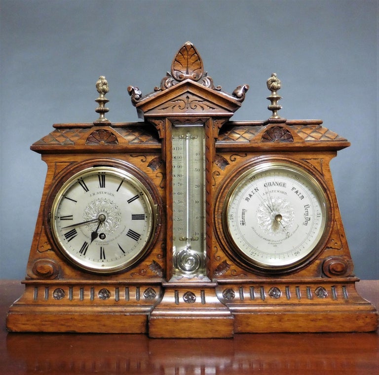 Victorian Desk Clock / Barometer / Thermometer Set For Sale at 1stDibs